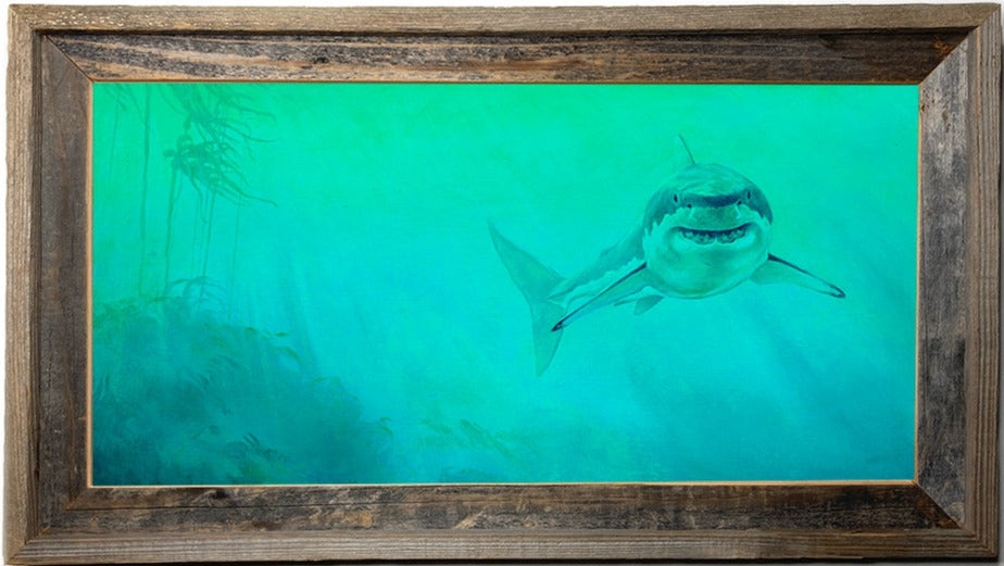 shark week merchandise 2022 | great white shark lurking art painting